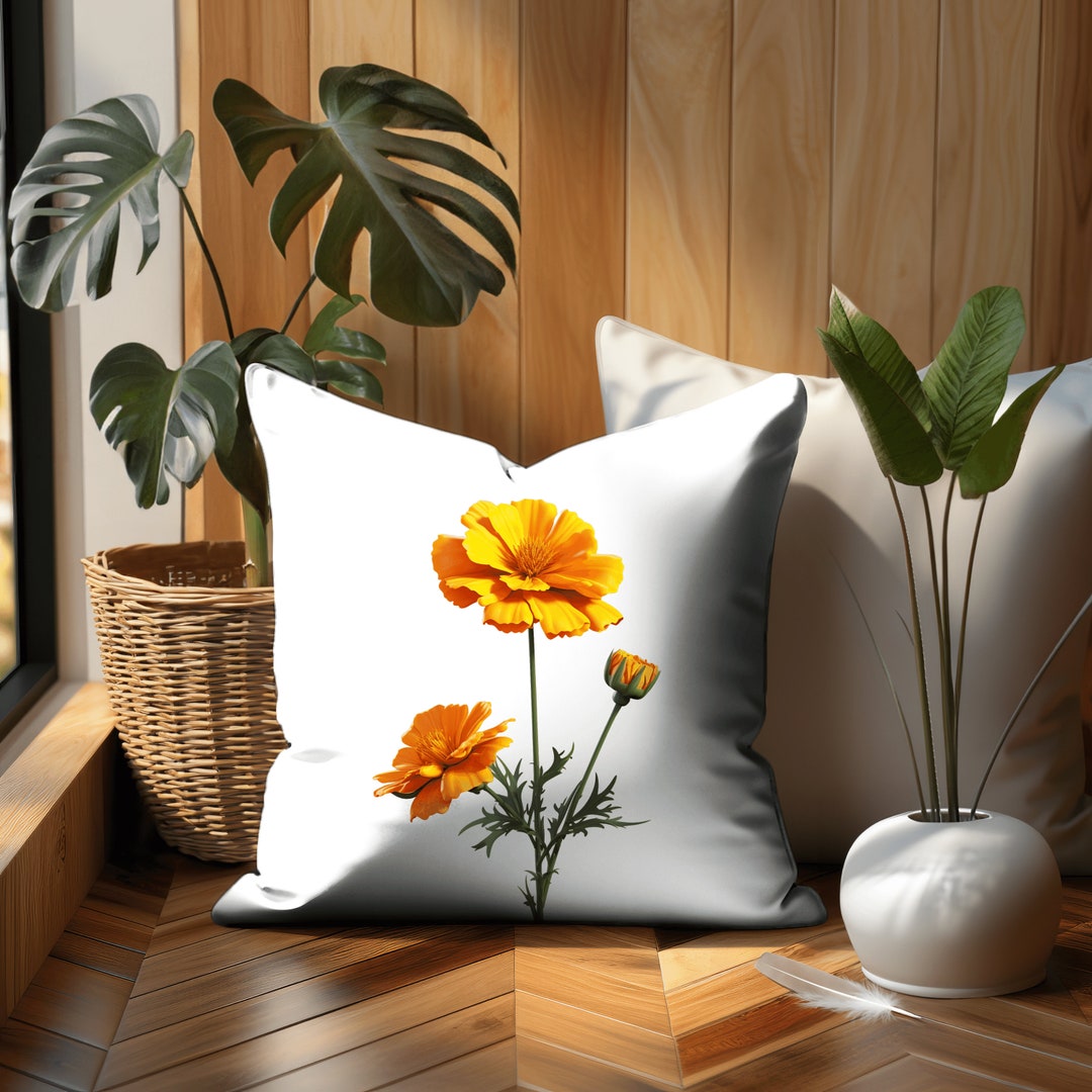 Art Deco Yellow Marigold Flower Pillow Designer Flora Garden - Etsy