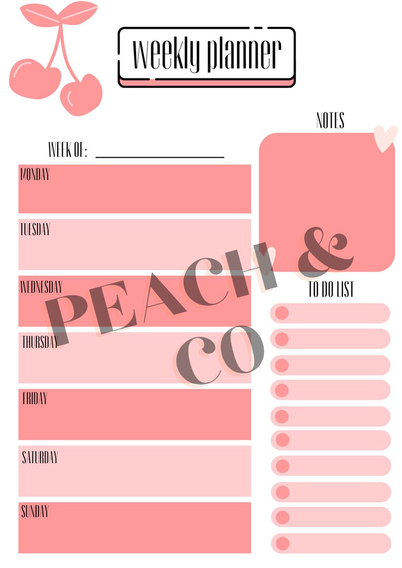 Weekly Planner Downloadable Planner Cute Planner Pink Planner A4 ...