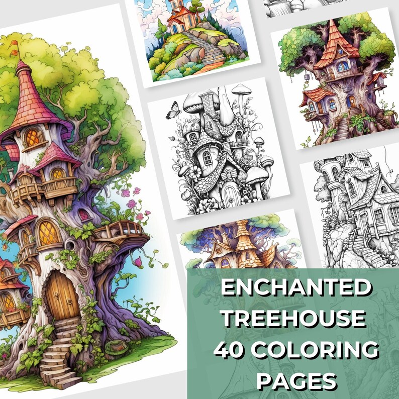 40 Treehouse Coloring Pages Fantasy and Fairy World Coloring - Etsy UK