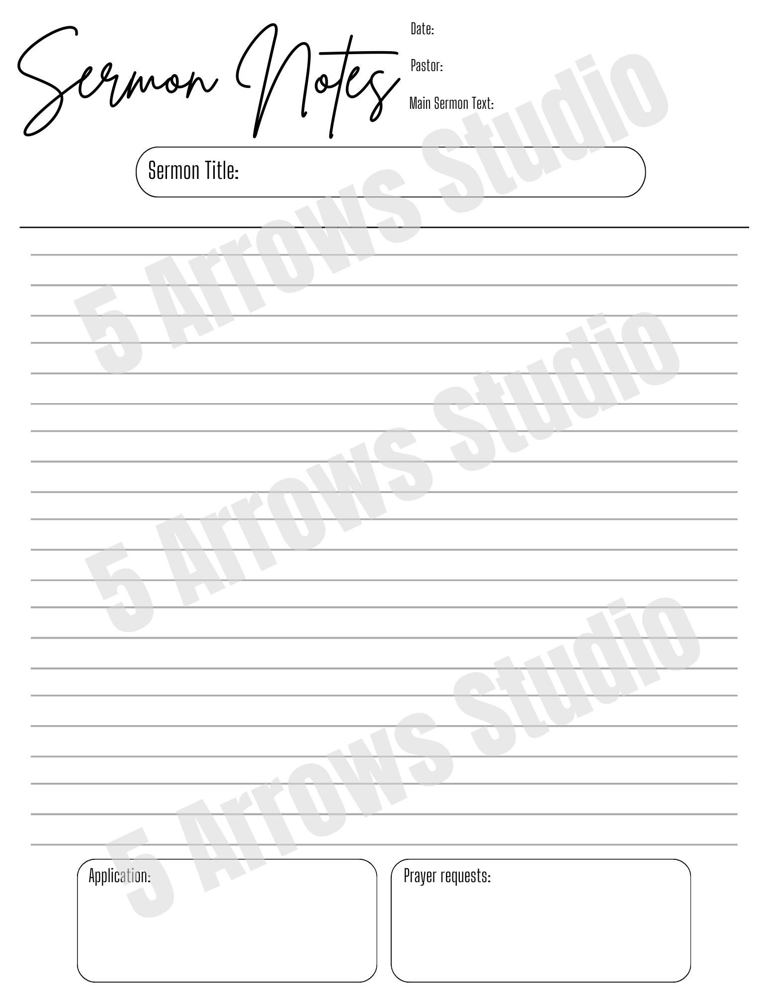 Sermon Notes Page: Church & Bible Study (digital Download) - Etsy