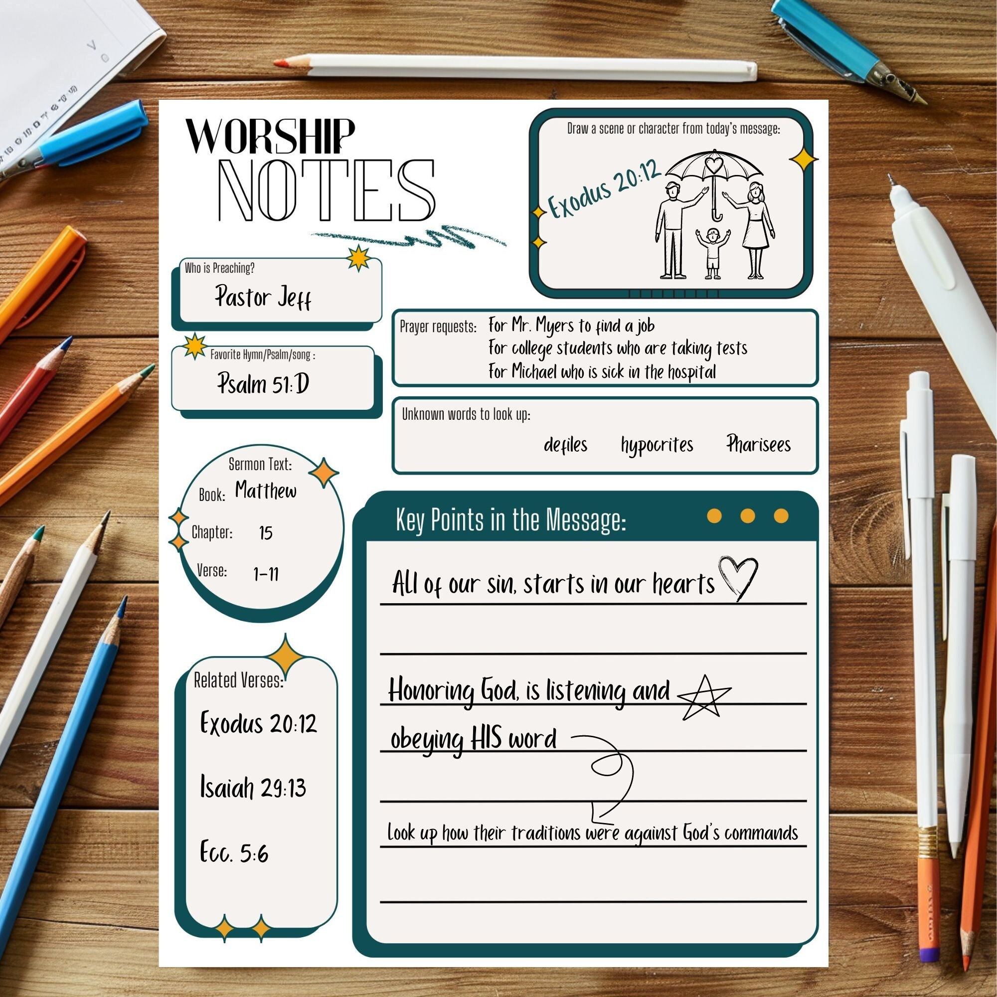 Worship and Sermon Note Page for Kids and Teens, Sermon Worksheet, Kids ...