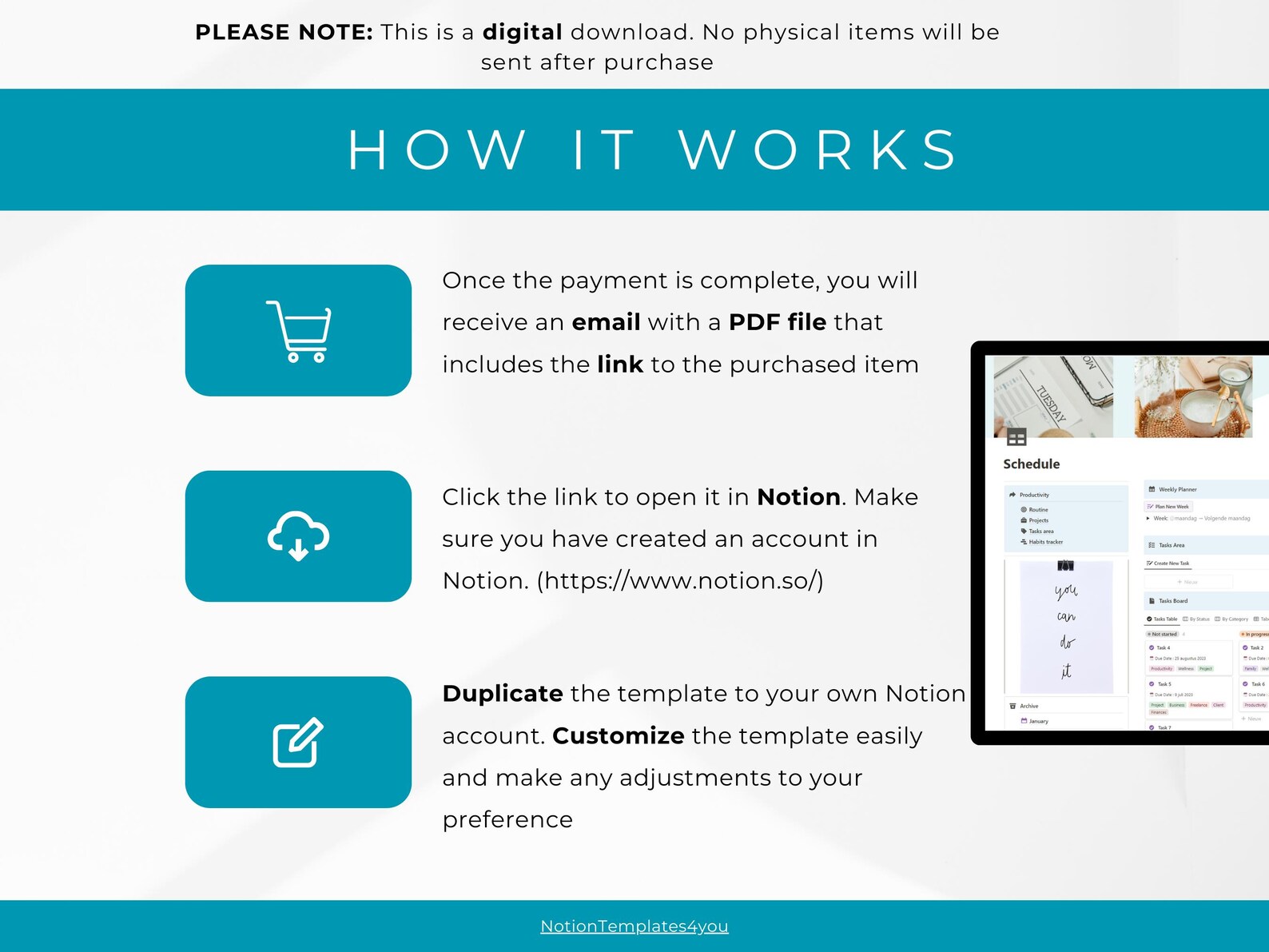 Notion Productivity Planner | Schedule Template & Dashboard for Routine ...