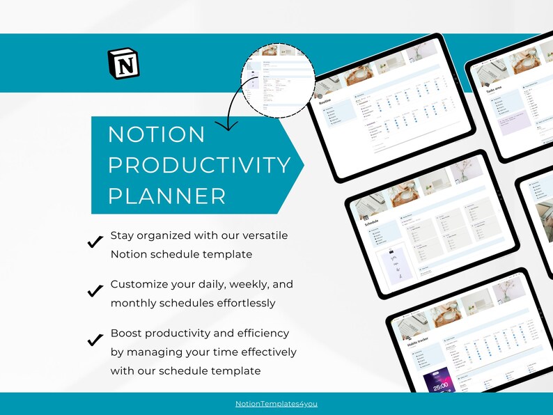 Notion Productivity Planner | Schedule Template & Dashboard for Routine ...