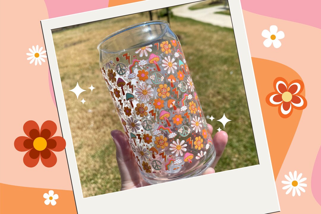 Groovy Trendy Cup Pattern Giftful Glass Can Juice Coffee Mug Iced ...
