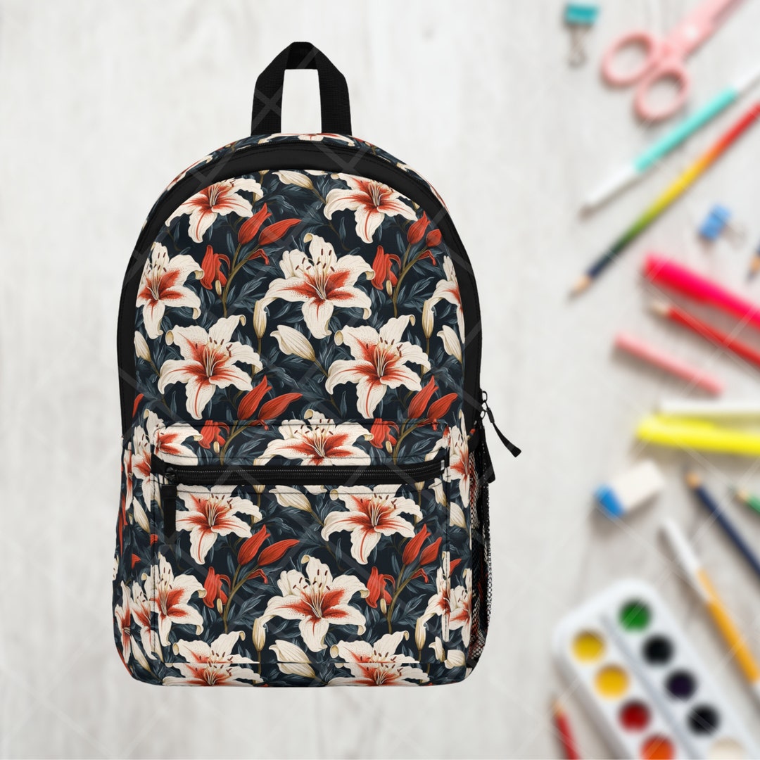 Japanese Vintage Lilium Flower Pattern Backpack Daughter Birthday Gift ...