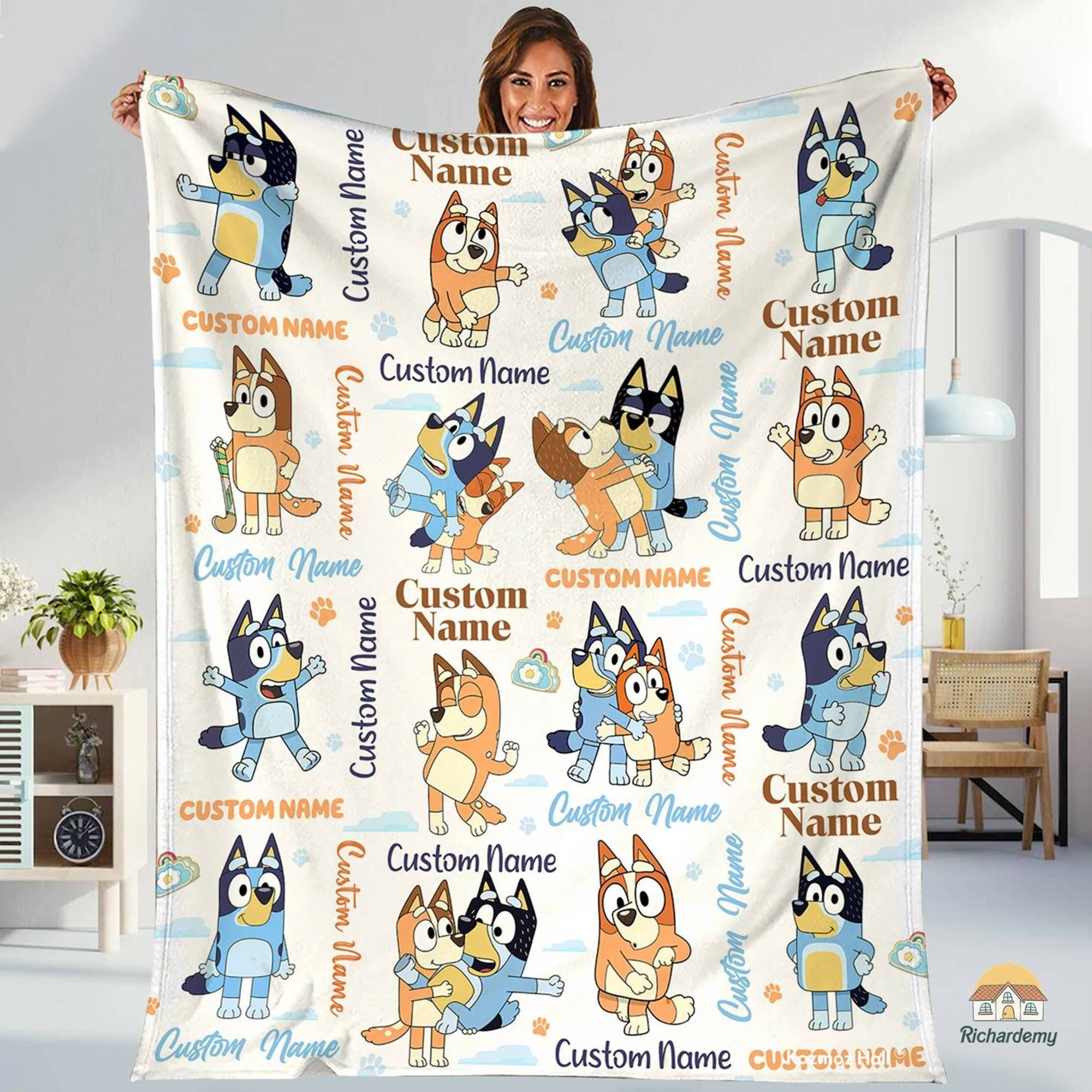Personalized Bluey Blanket, Bluey Family Soft Cozy Fleece Throw ...