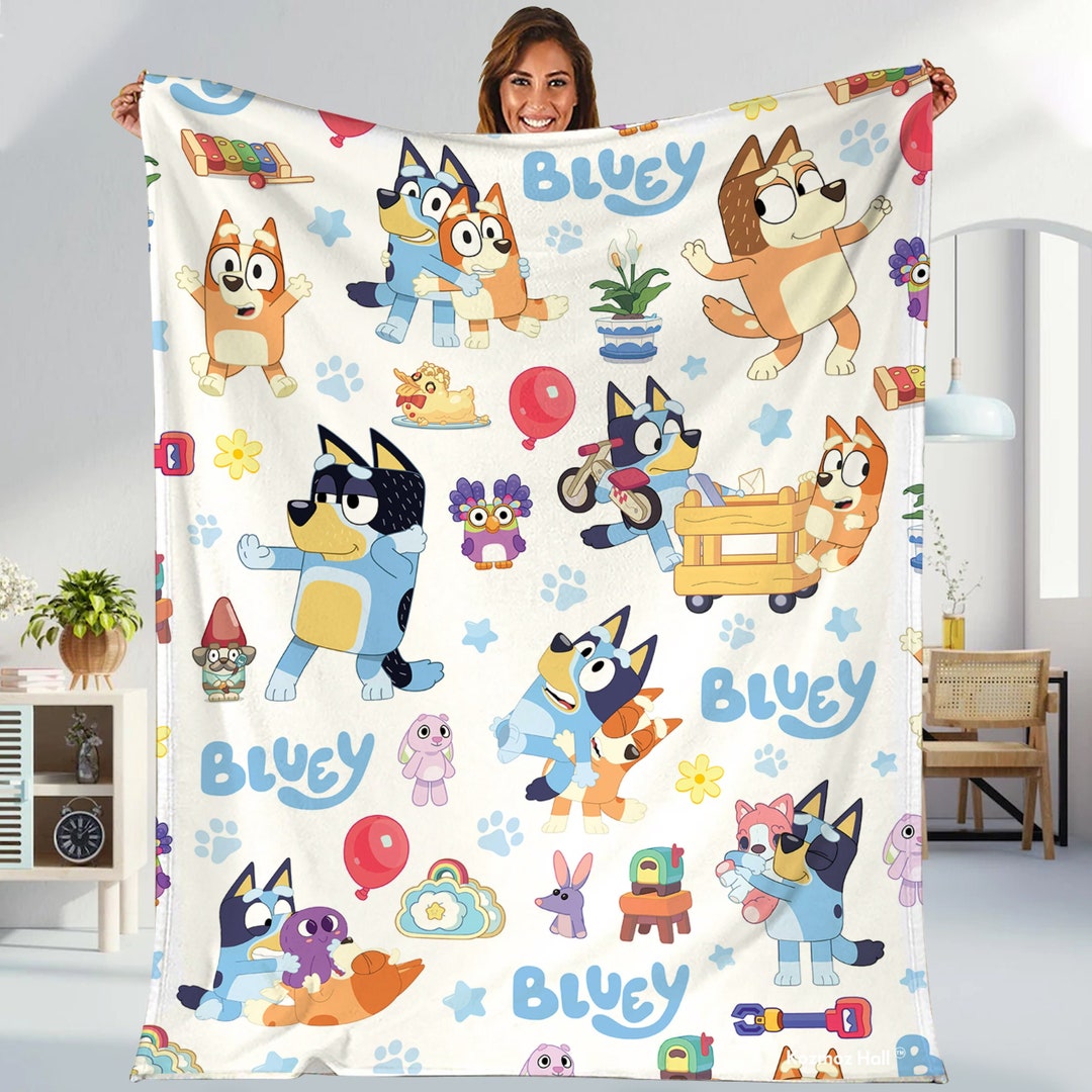 Personalized Bluey Blanket, Bluey Family Soft Cozy Fleece Throw ...