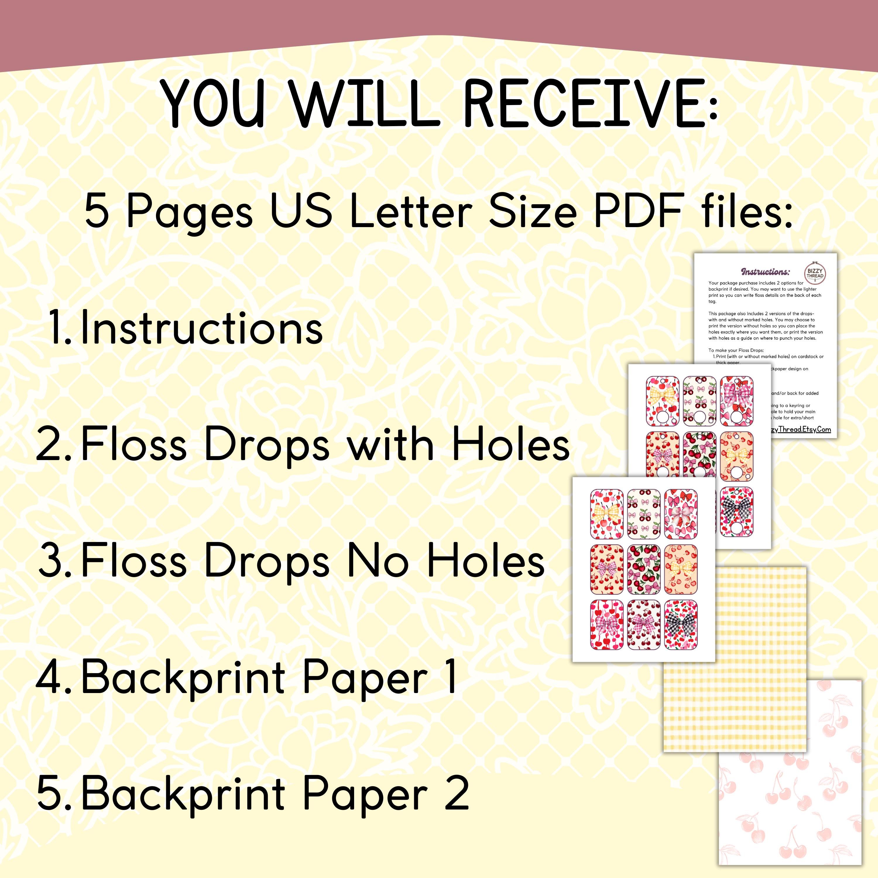 Cross Stitch Floss Drop Cards - Printable Cherry Coquette Bow Trendy ...