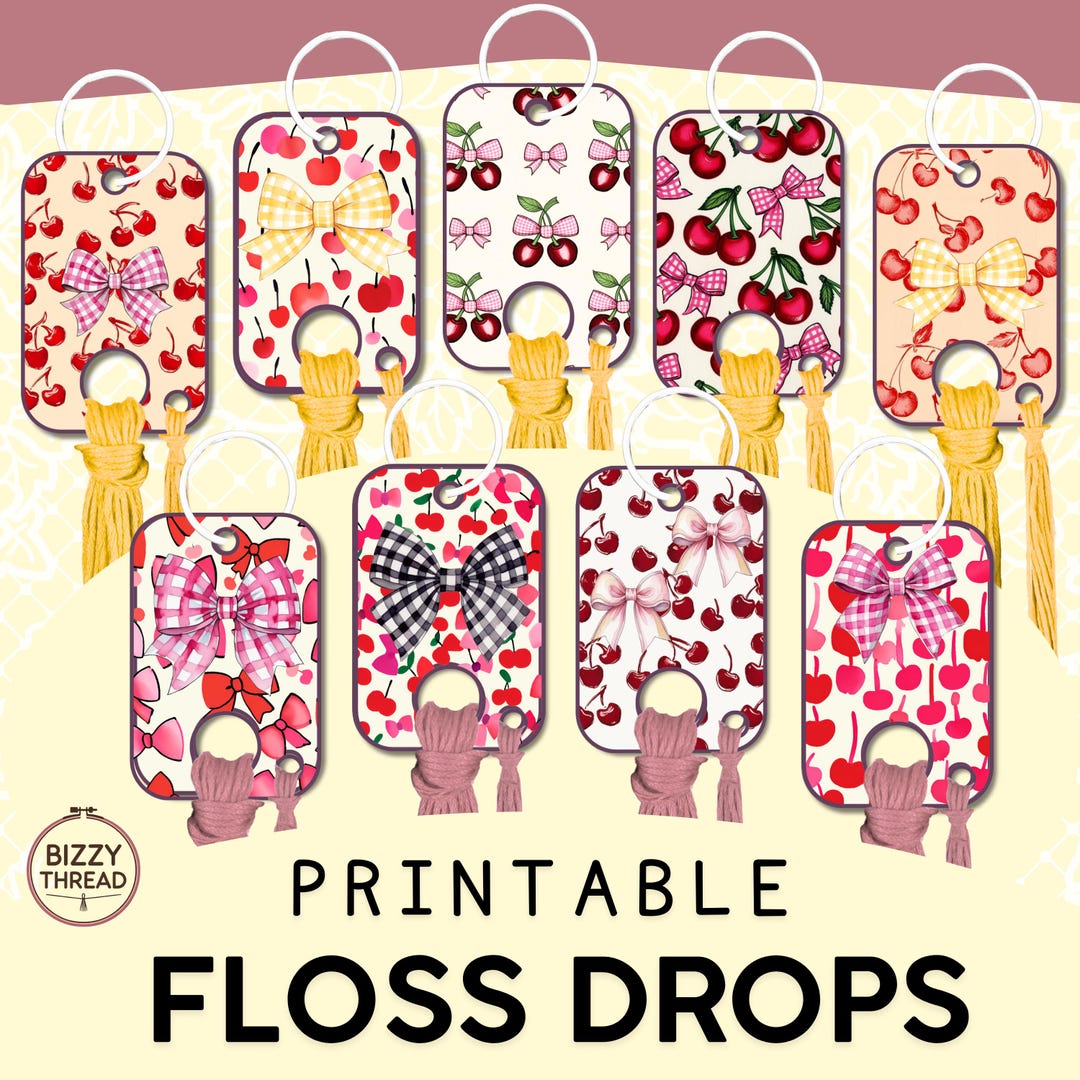 Cross Stitch Floss Drop Cards - Printable Cherry Coquette Bow Trendy ...