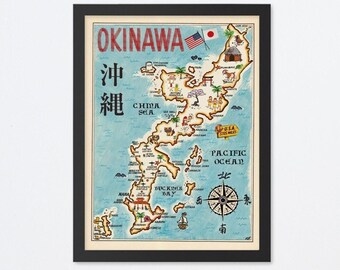 Okinawa Map Art Framed, Canvas or Print Map of Okinawa Japan City Map ...