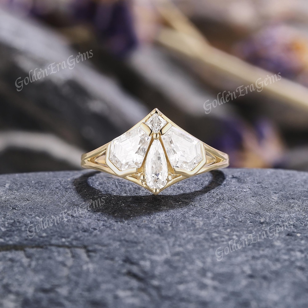 Vintage Gothic Moth Moissanite Engagement Ring Coffin Asscher Pear ...