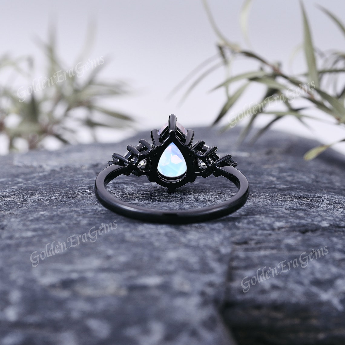 Vintage Moonstone Gothic Engagement Ring Black Gold Witchy Rhodium ...