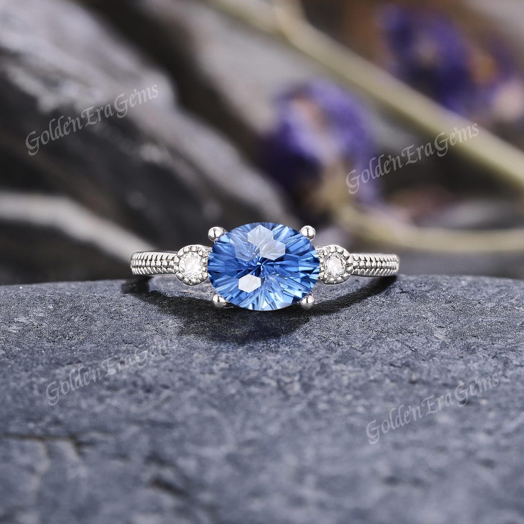 Firework Sapphire Engagement Ring Gold Vintage Oval Sapphire Wedding ...
