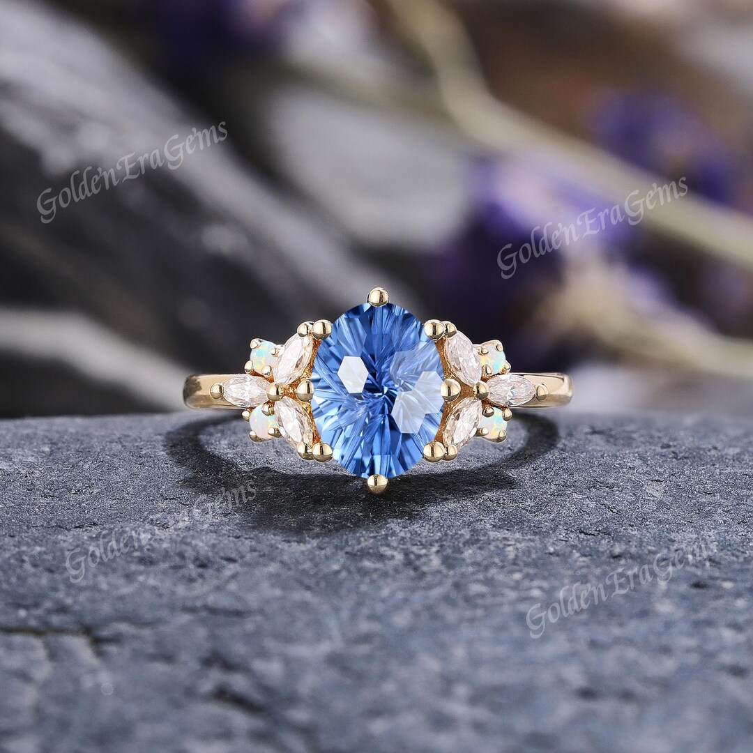 Art Deco Sapphire Engagement Ring Gold Vintage Firework Wedding Rings ...