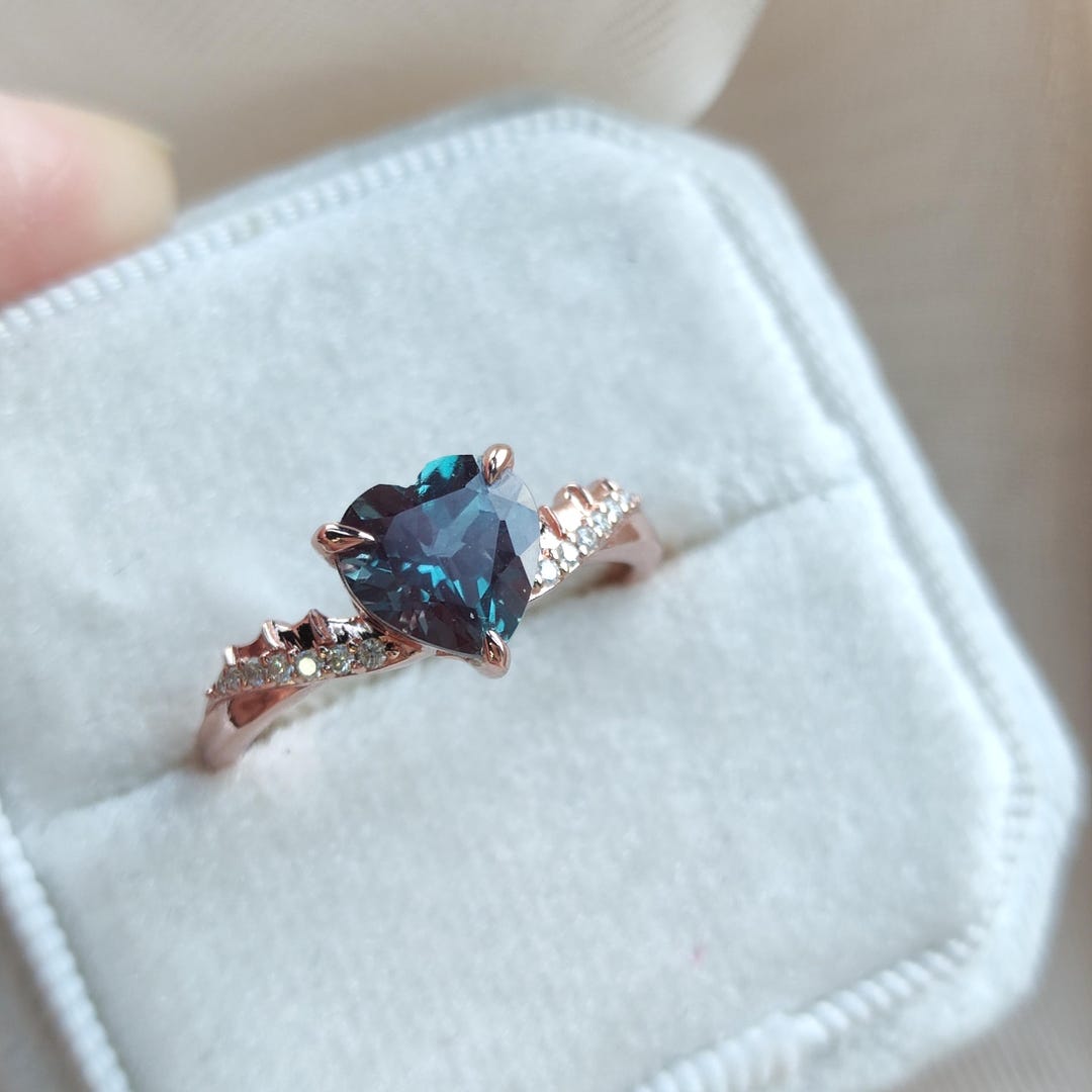 Art Deco Heart Shaped Alexandrite Engagement Ring Gothic Ring ...