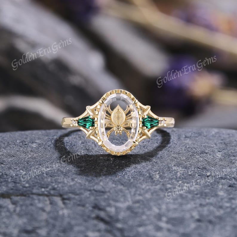 Vintage Gothic Spider Quartz Engagement Ring Gold Nature Inspired Bat ...