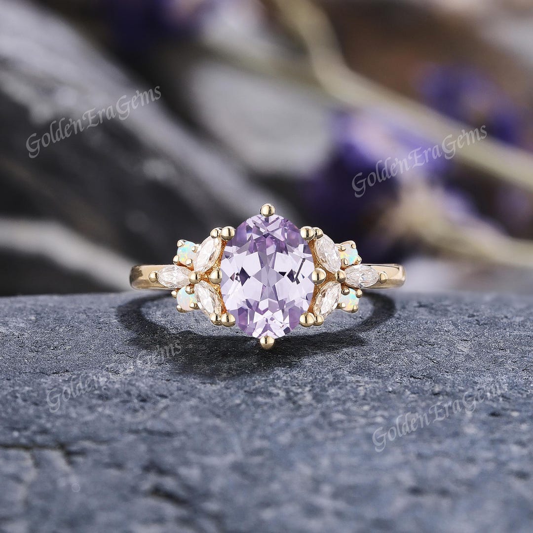 Vintage Purple Sapphire Engagement Ring Gold Unique Wedding Rings for ...