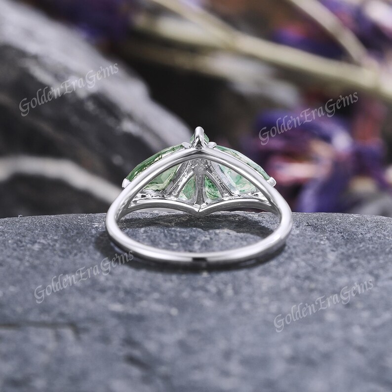 Gothic Moth Moss Agate Engagement Ring, Solid Gold Promise Ring - Etsy