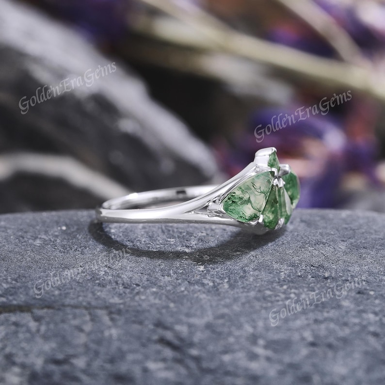 Gothic Moth Moss Agate Engagement Ring, Solid Gold Promise Ring - Etsy