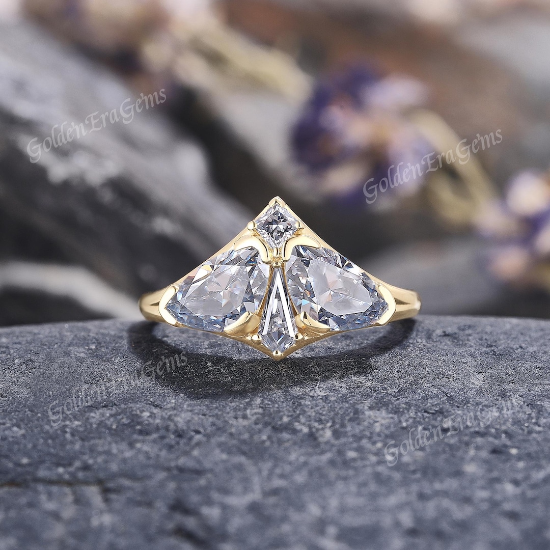 Nature Inspired Moth Engagement Ring Gold Unique Gothic Grey Moissanite ...