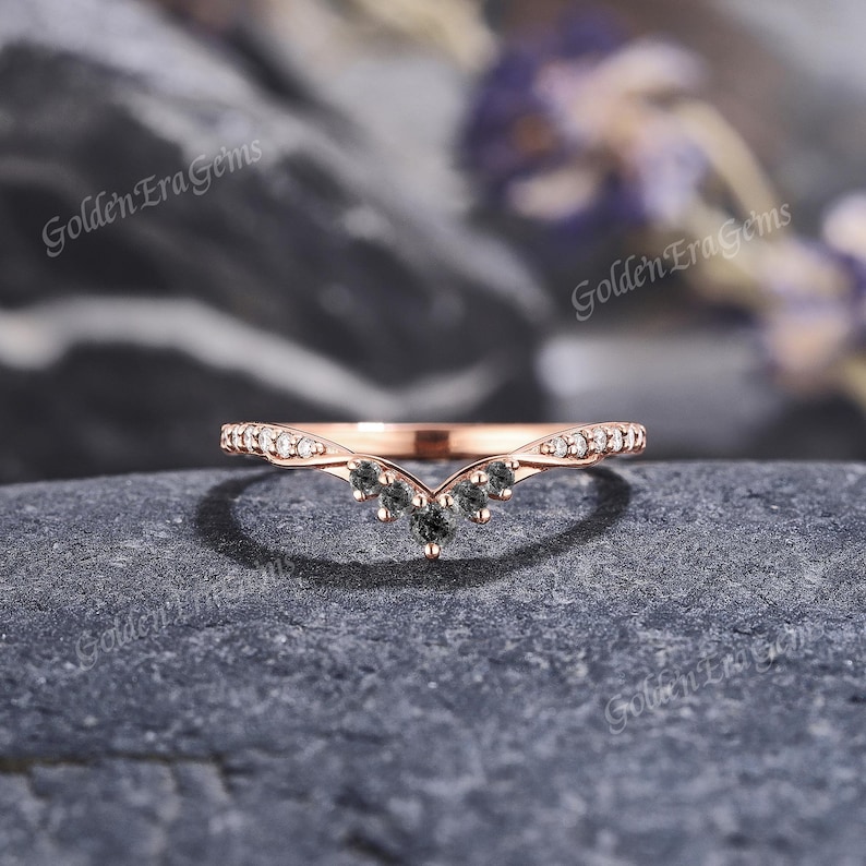 Vintage Salt Pepper Curved Wedding Band Gold Unique Vine Wedding Rings ...