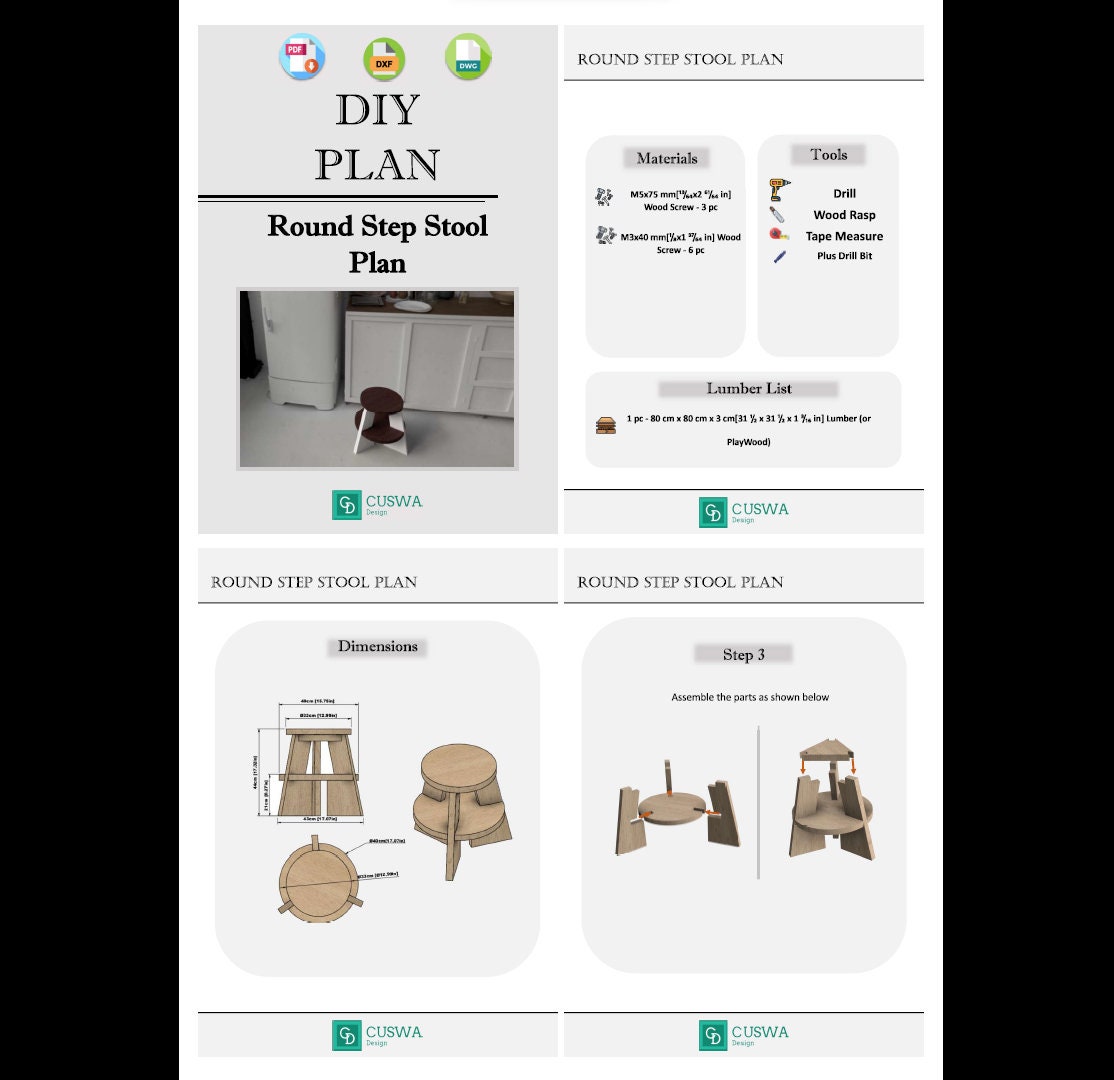 DIY Wooden Round Step Stool Plan, Child Step Stool, Kitchen Step Stool ...