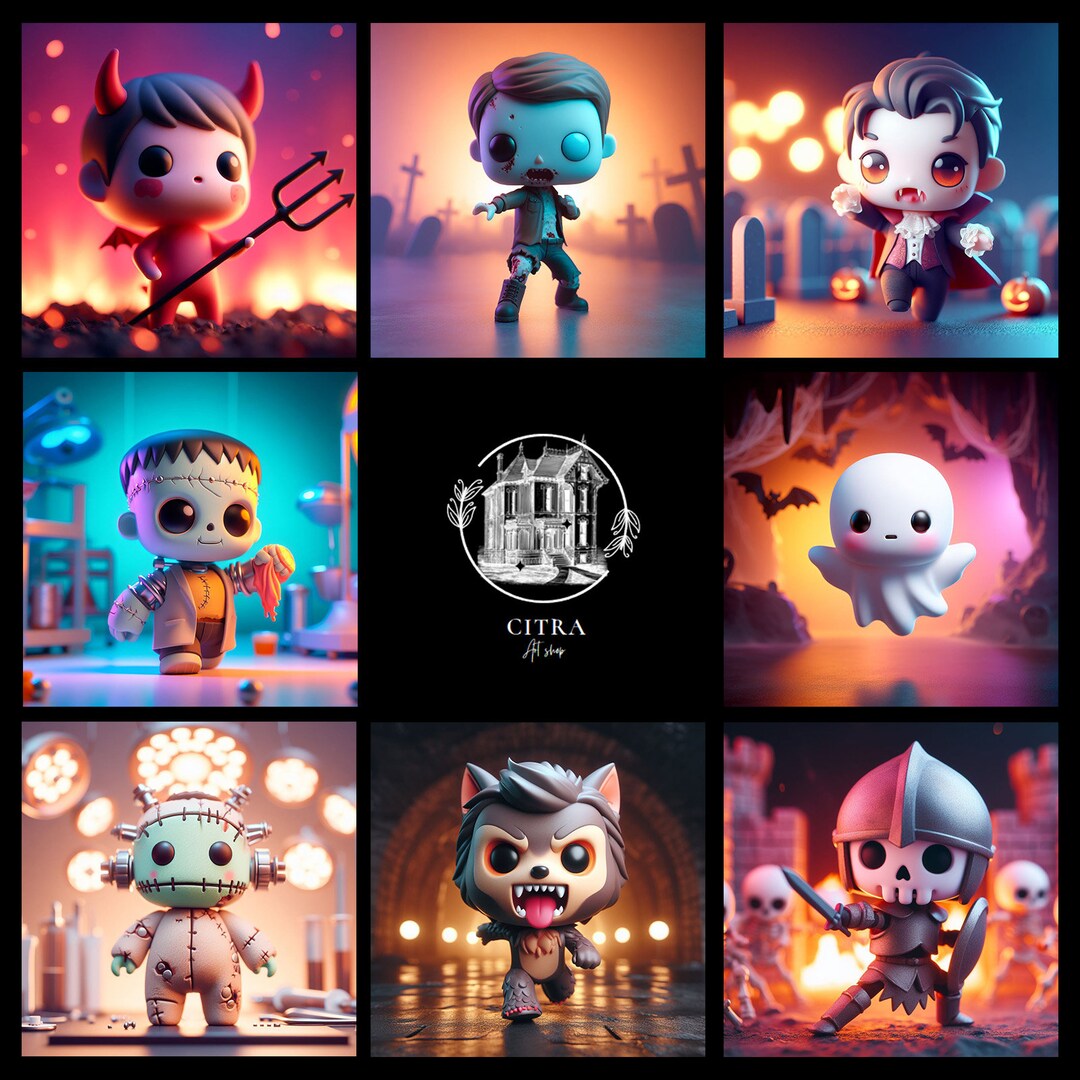 Cute Halloween Pack - Monsters, Zombies, Vampires, Skeletons, Demons ...