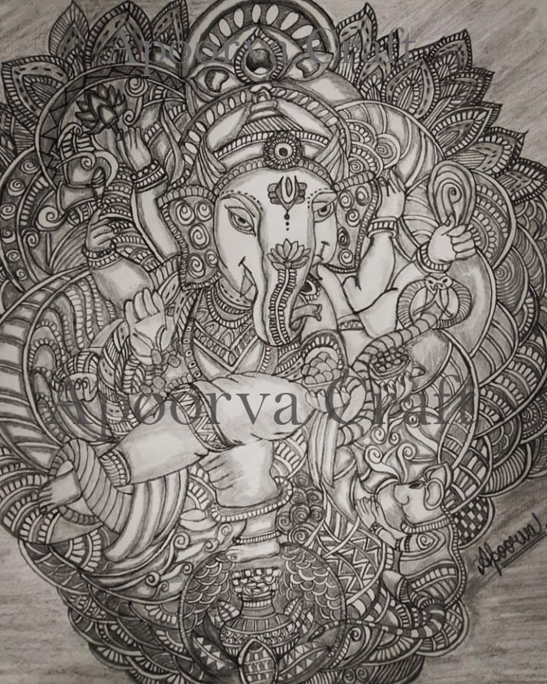 Lord Ganesha Manual Art | Realistic Ganesha Pencil Sketch | Elegant ...