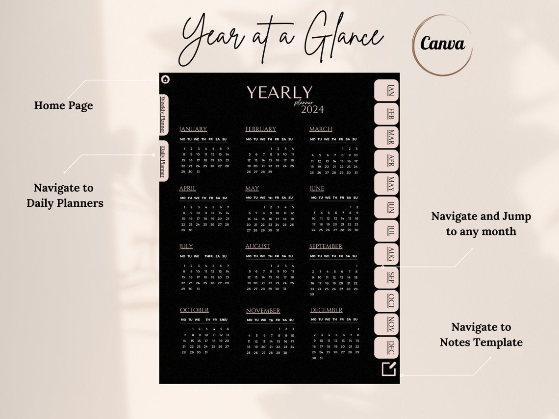 2024 Digital Planner Template Canva Best Digital Planner Today Planner ...