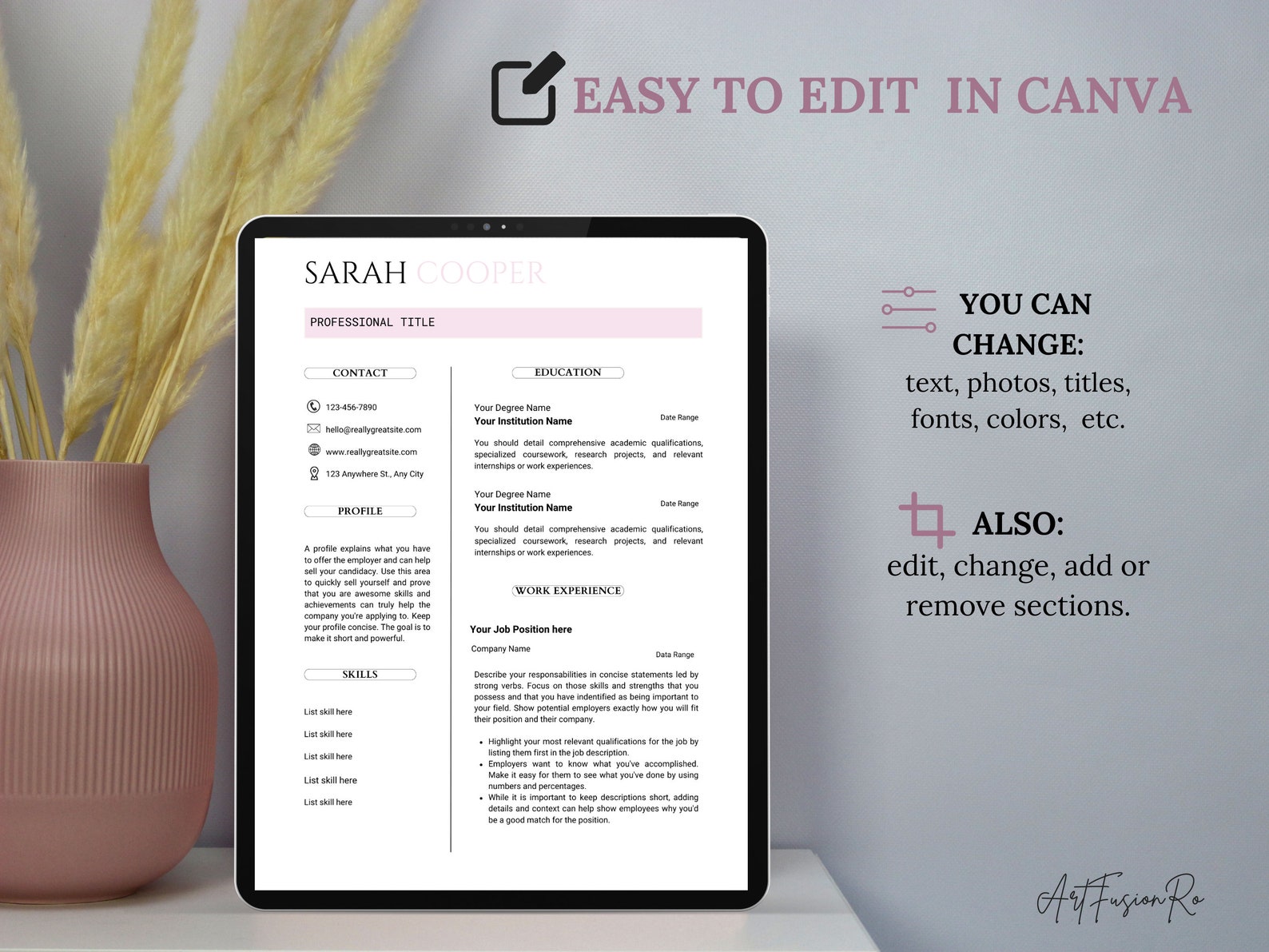 Resume Template, Clean CV Template Word, Google Docs, Pages, Cover ...