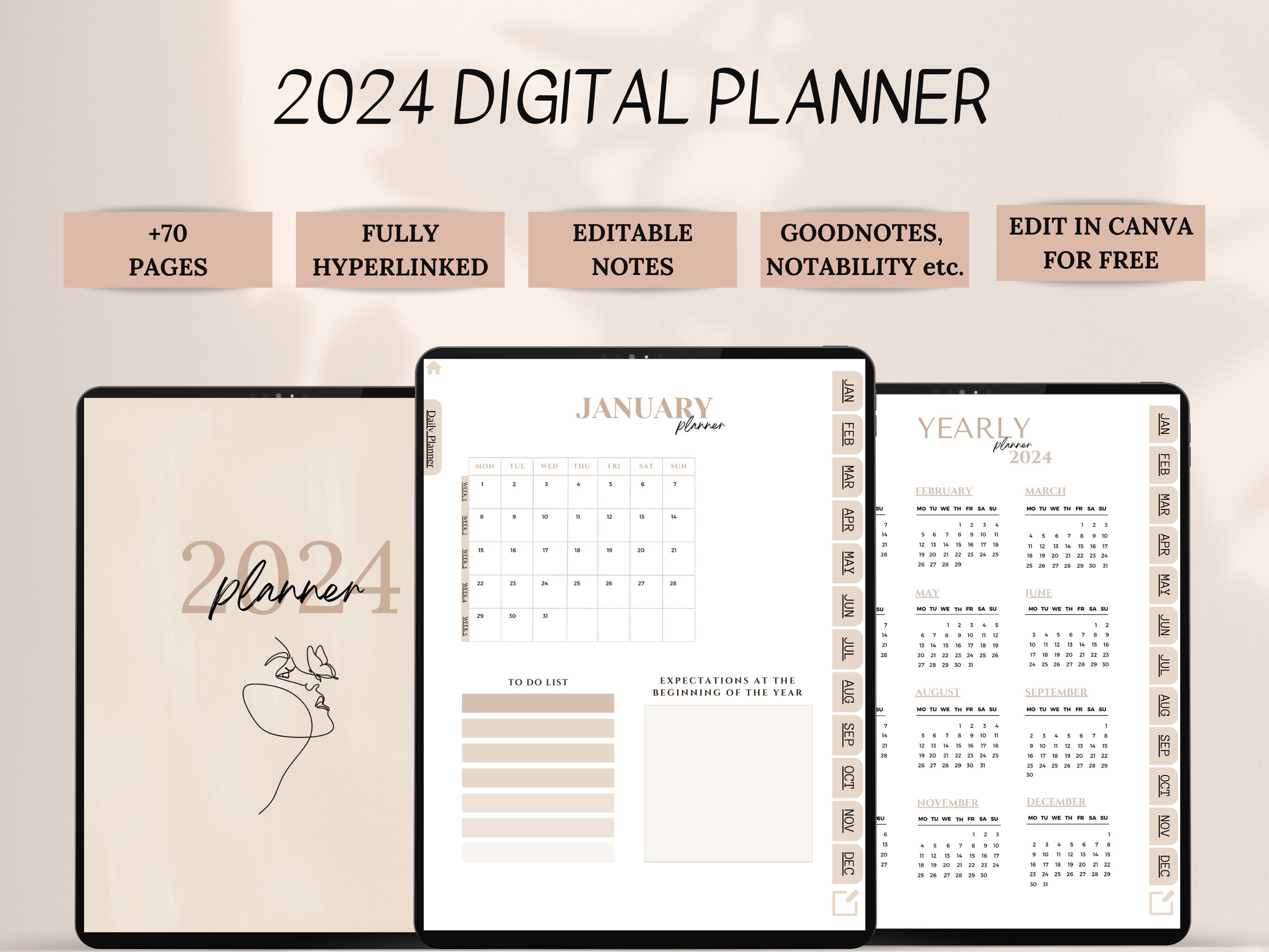 2024 Digital Planner Template Canva Best Digital Planner Today Planner ...
