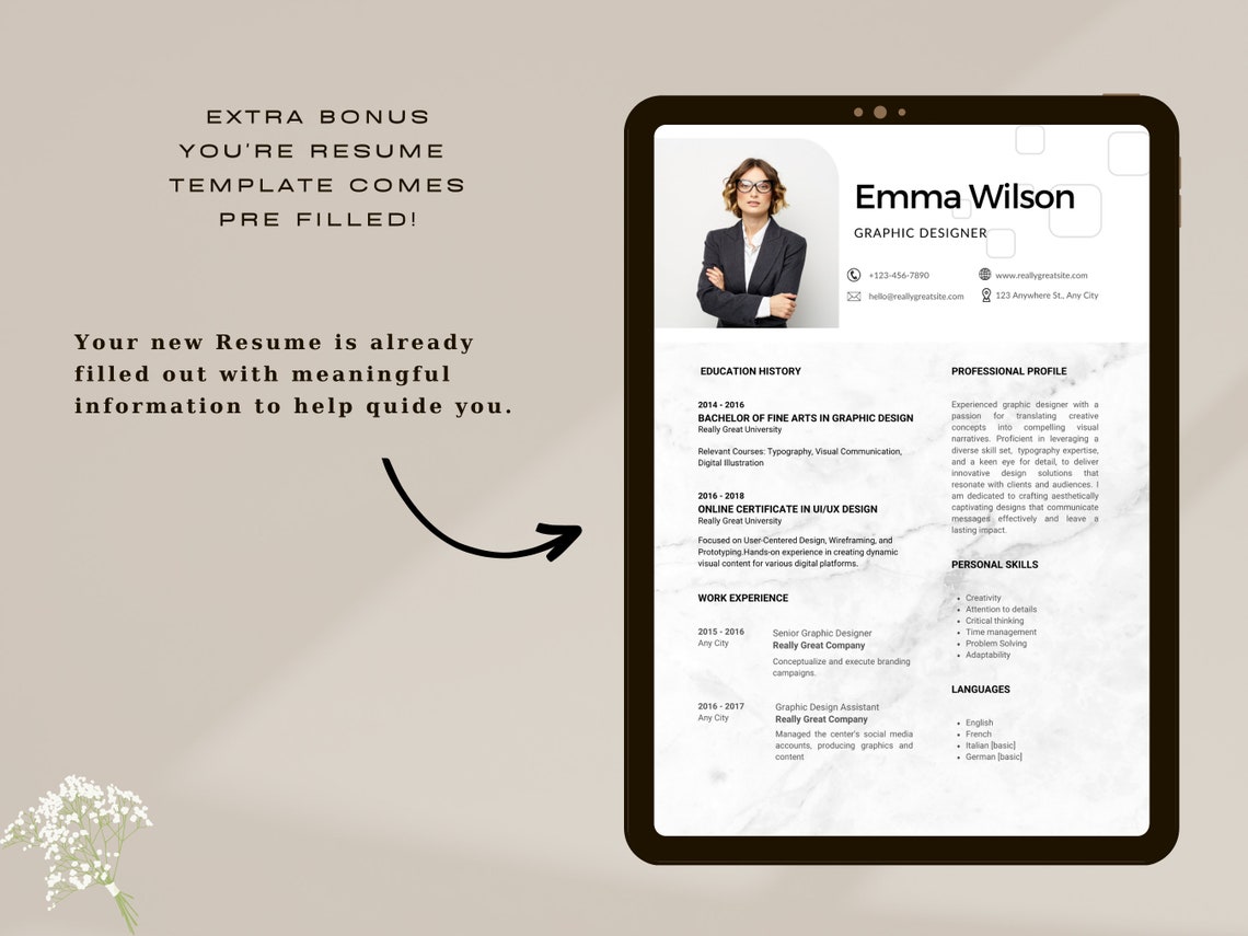 Resume Template Minimalist Resume Professional Resume - Etsy