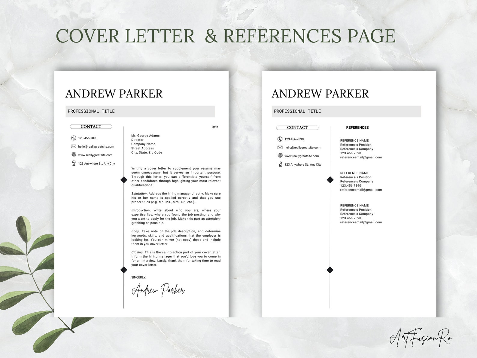 Modern Resume Template for Google Docs, Word, 2 Page Resume Template ...