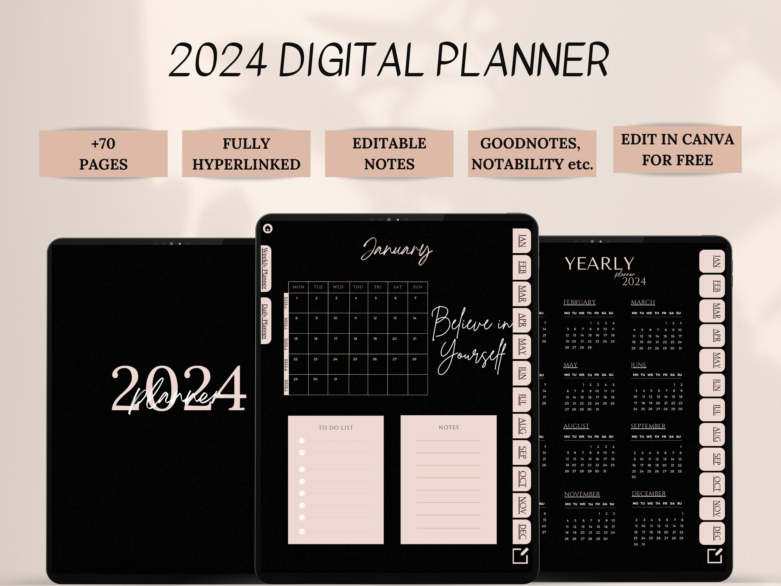 2024 Digital Planner Template Canva Best Digital Planner Today Planner ...