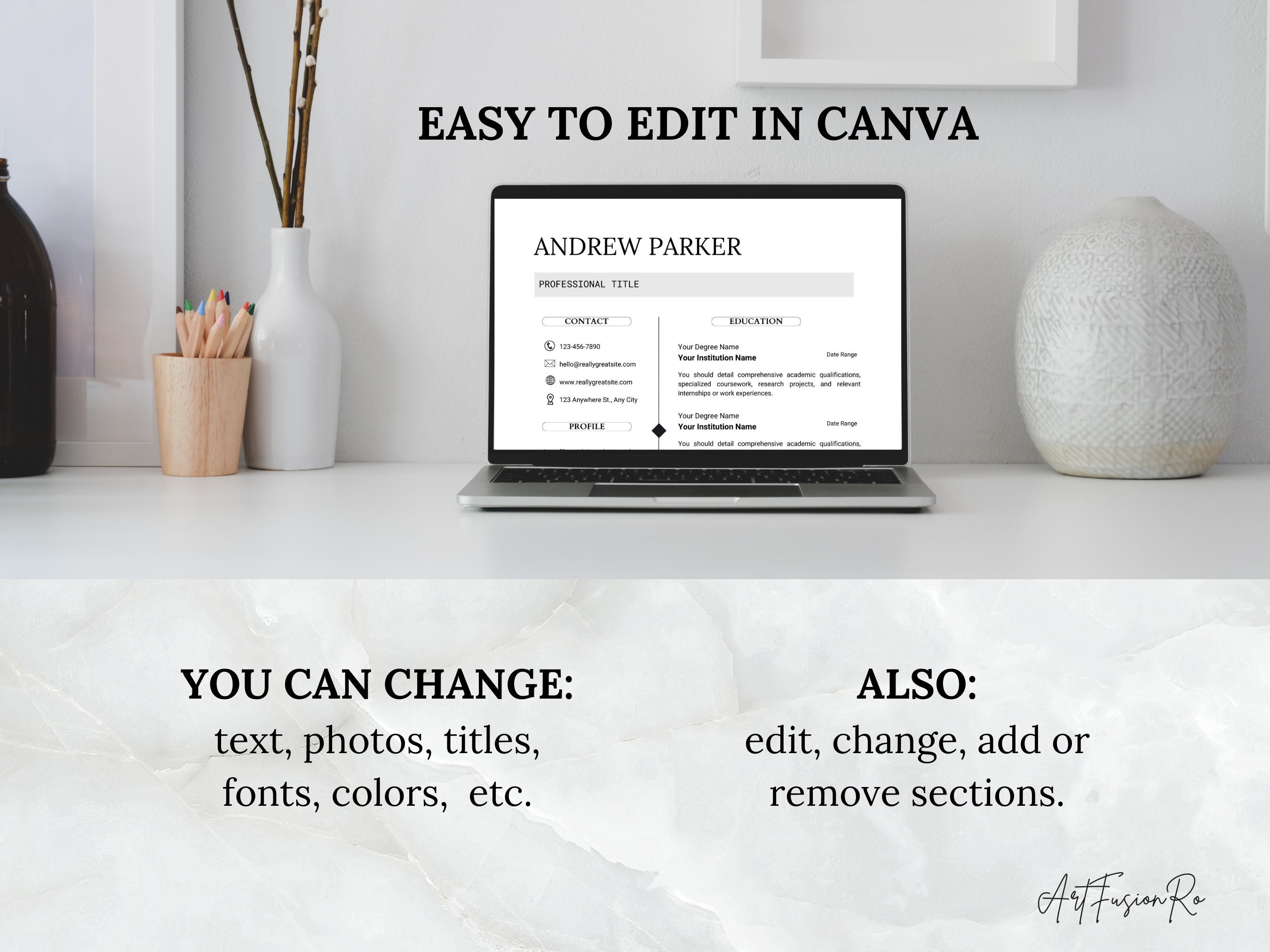 Modern Resume Template for Google Docs, Word, 2 Page Resume Template ...