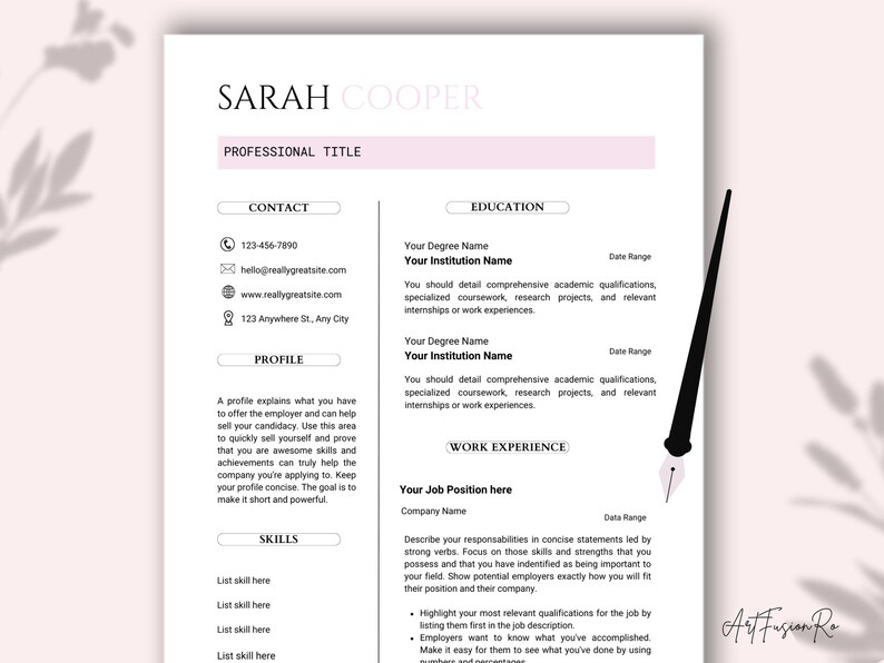 Resume Template, Clean CV Template Word, Google Docs, Pages, Cover ...