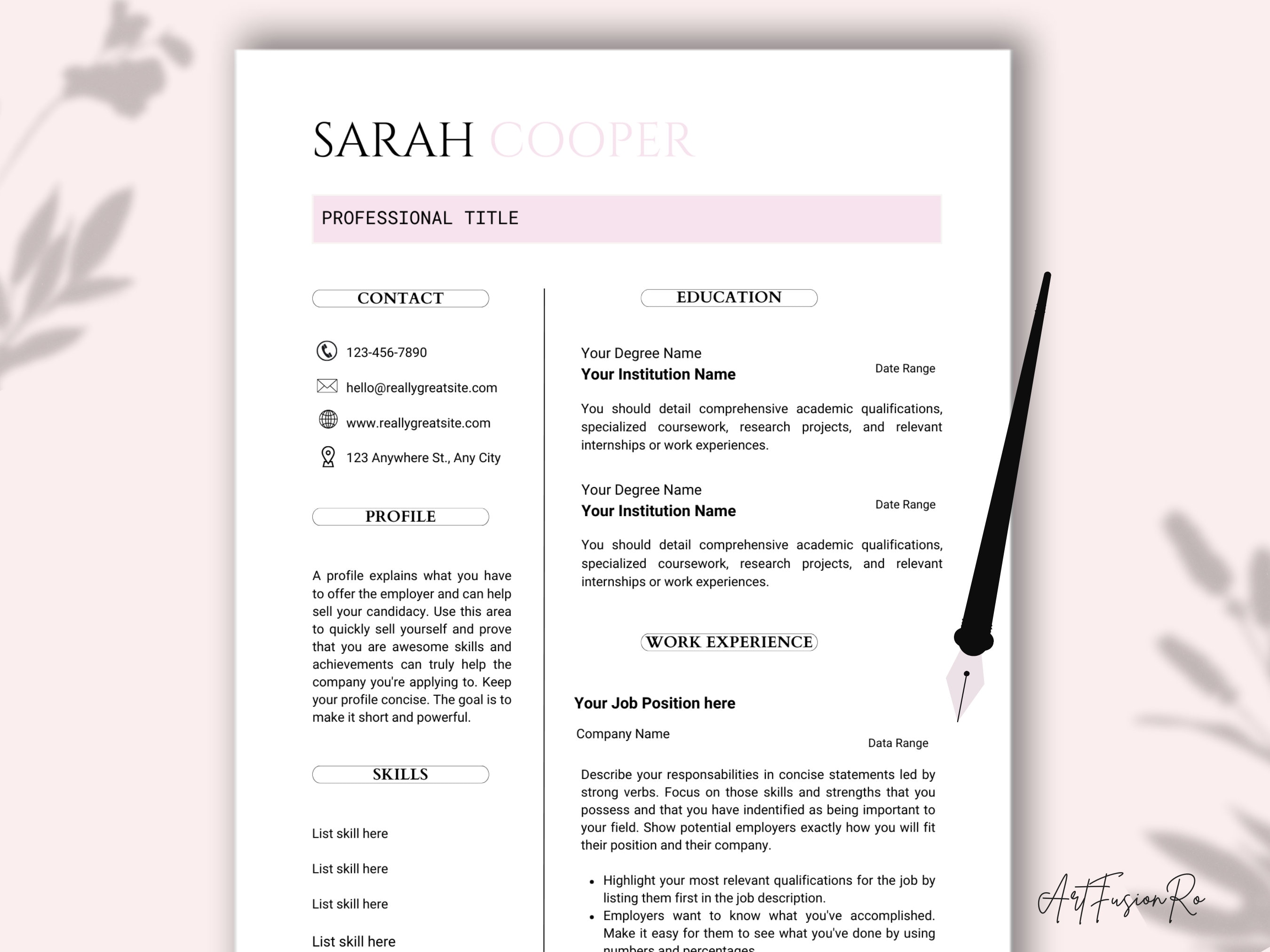 Resume Template, Clean CV Template Word, Google Docs, Pages, Cover ...
