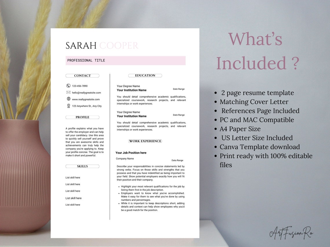 Resume Template, Clean CV Template Word, Google Docs, Pages, Cover ...