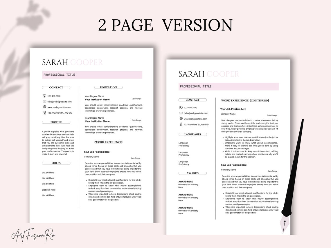 Resume Template, Clean CV Template Word, Google Docs, Pages, Cover ...