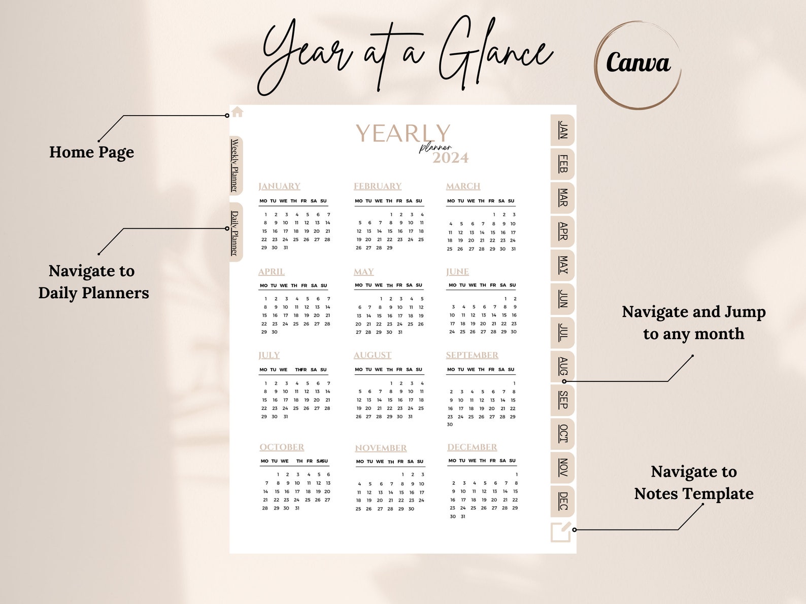 2024 Digital Planner Template Canva Best Digital Planner Today Planner ...