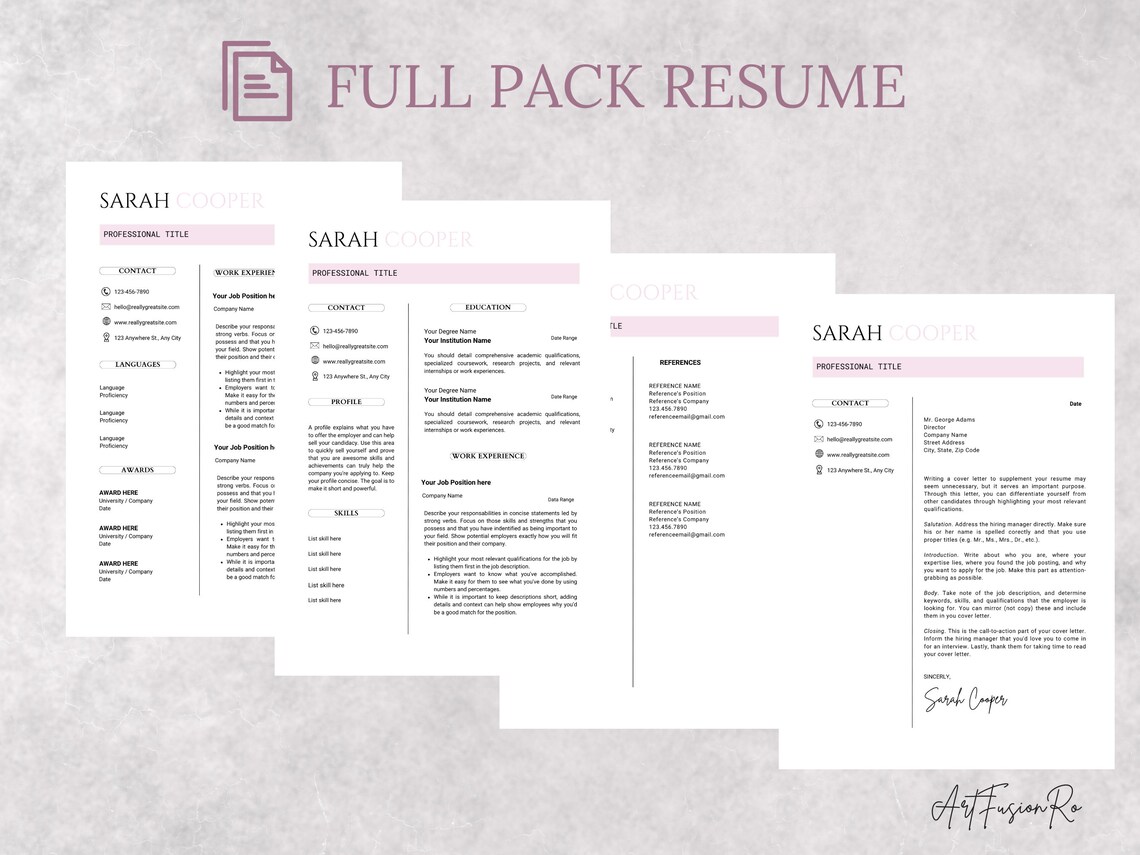 Resume Template, Clean CV Template Word, Google Docs, Pages, Cover ...