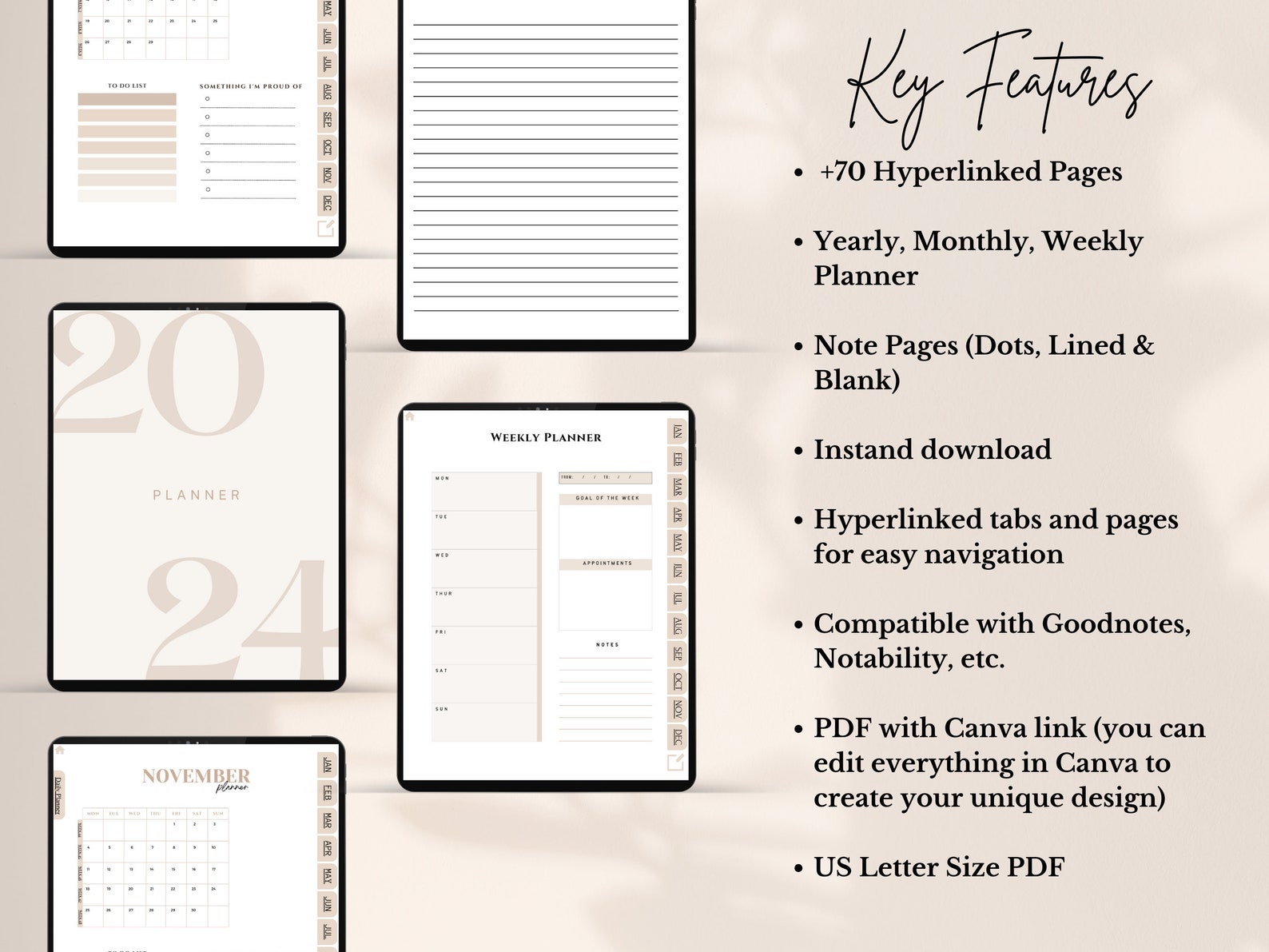 2024 Digital Planner Template Canva Best Digital Planner Today Planner 70 Editable Pages to Do ...