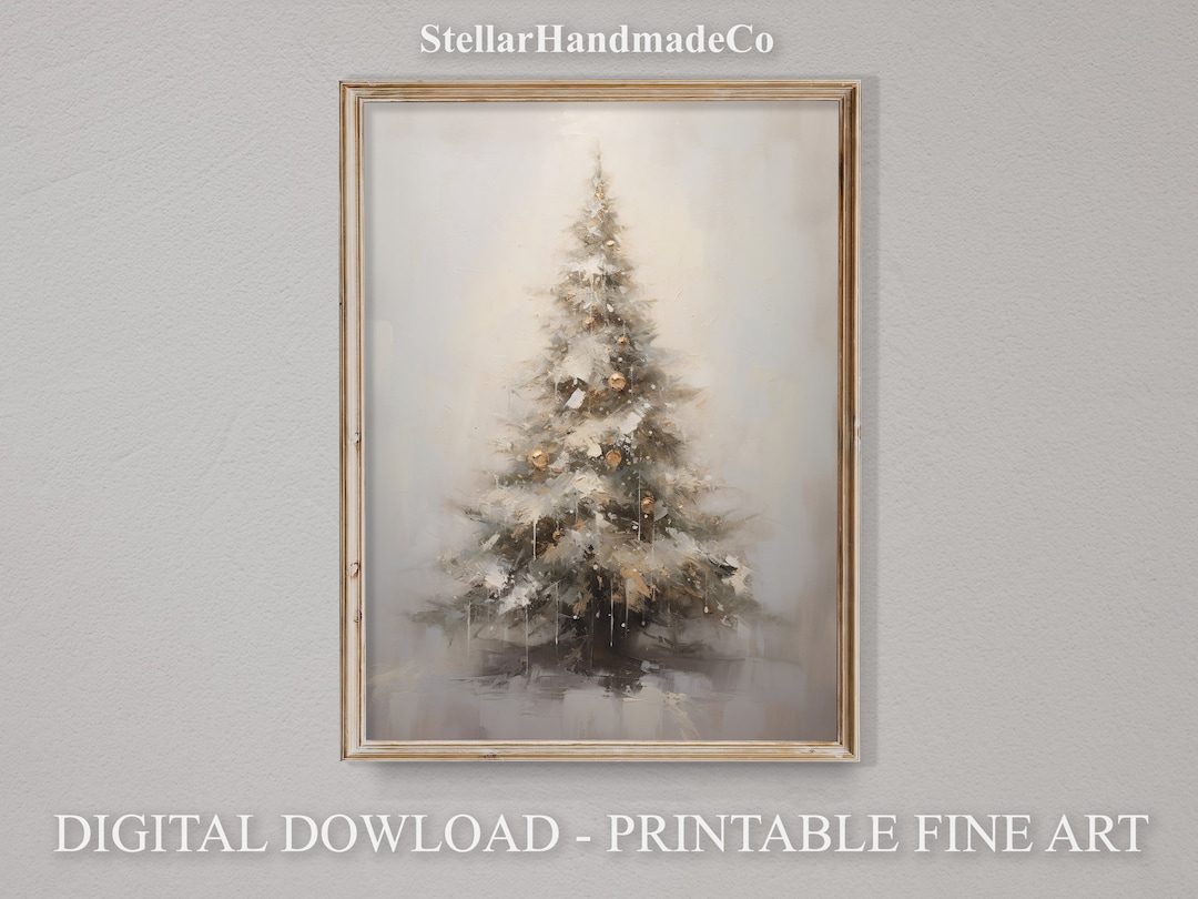 Christmas Printable Wall Art, Christmas Tree Painting, Rustic Christmas ...