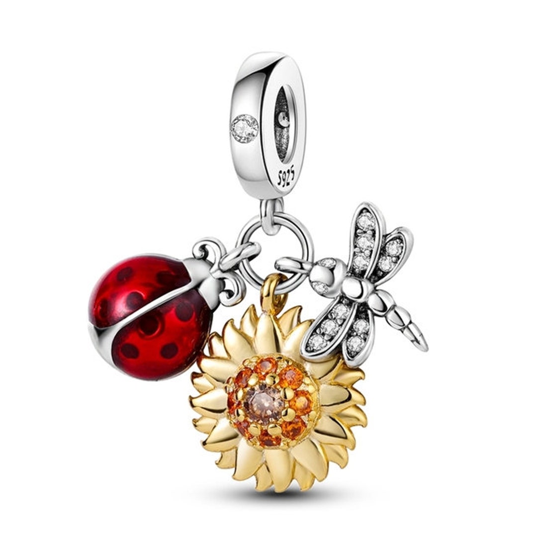 Ladybug and Flower Charm 925 Sterling Silver for Pandora Bracelet ...