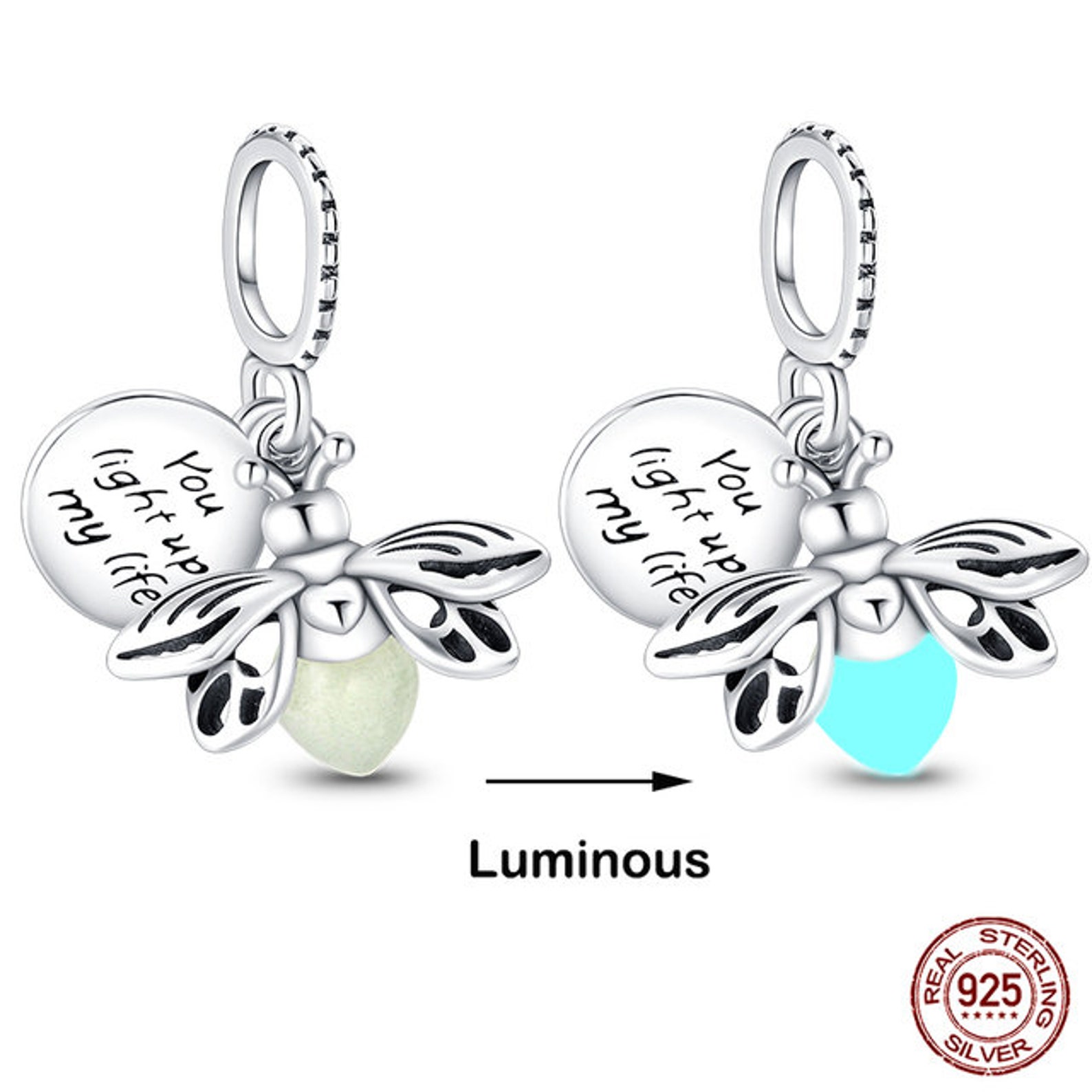 Glow in the Dark Charm 925 Sterling Silver Fit for Pandora Bracelet ...