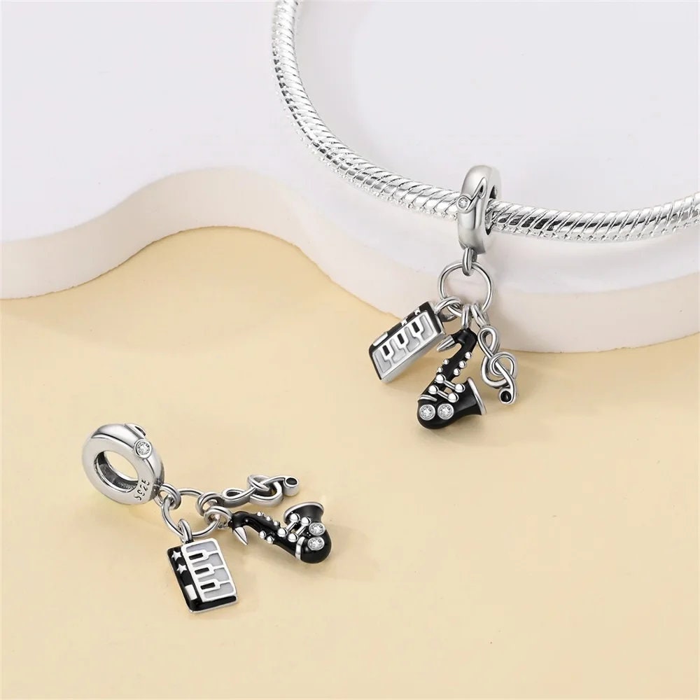 Saxophone Charm 925 Sterling Silver Fit for Pandora Bracelet and ...