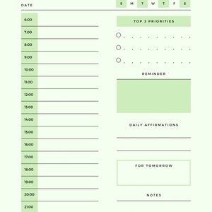 Green Minimalist Digital Daily Planner, Instant Download, Printable - Etsy