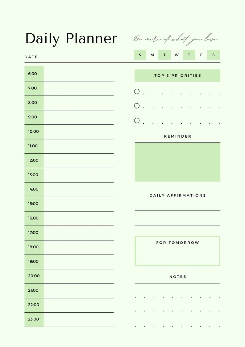 Green Minimalist Digital Daily Planner, Instant Download, Printable - Etsy