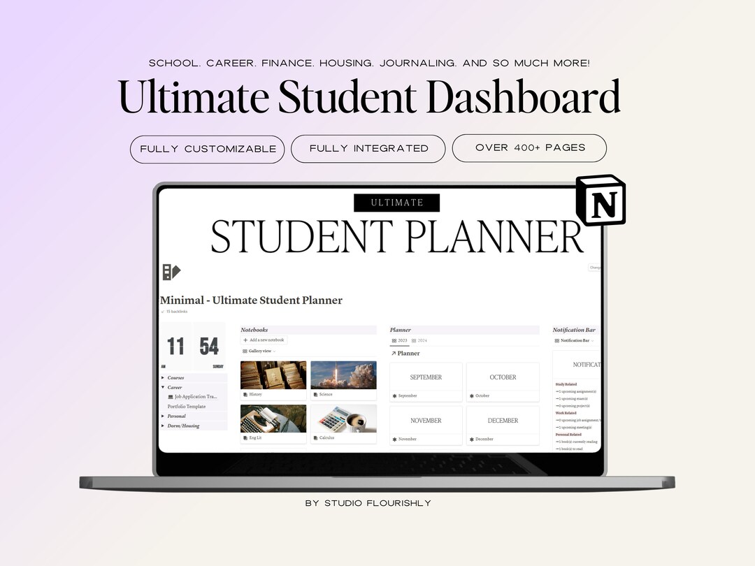 Ultimate Student Dashboard Notion Template minimal Theme - Etsy