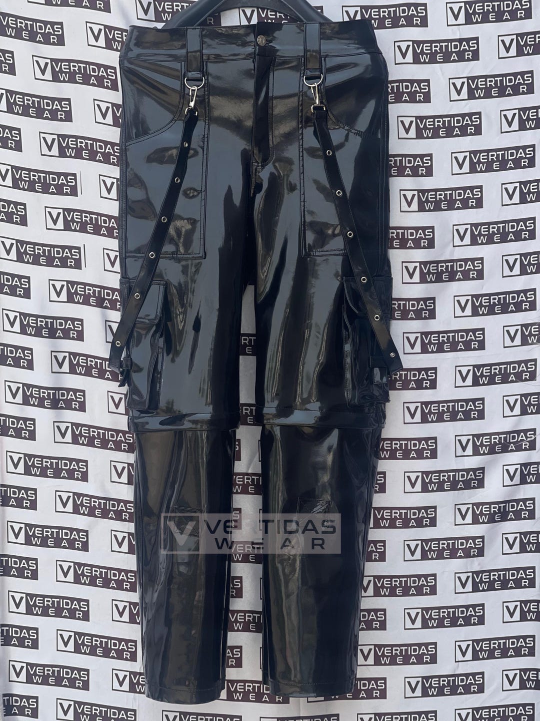 Handmade Unisex Black PVC Harness Pant Gothic Vinyl Trouser With Strap ...